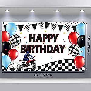 Dirt Bike Birthday Decoration Backdrop Banner Motocross Dirt Bike Racing Dirt Bike Themed Birthday Party Supplies for Kids Boys Teenagers Adults, 72.8 x 43.3 Inch