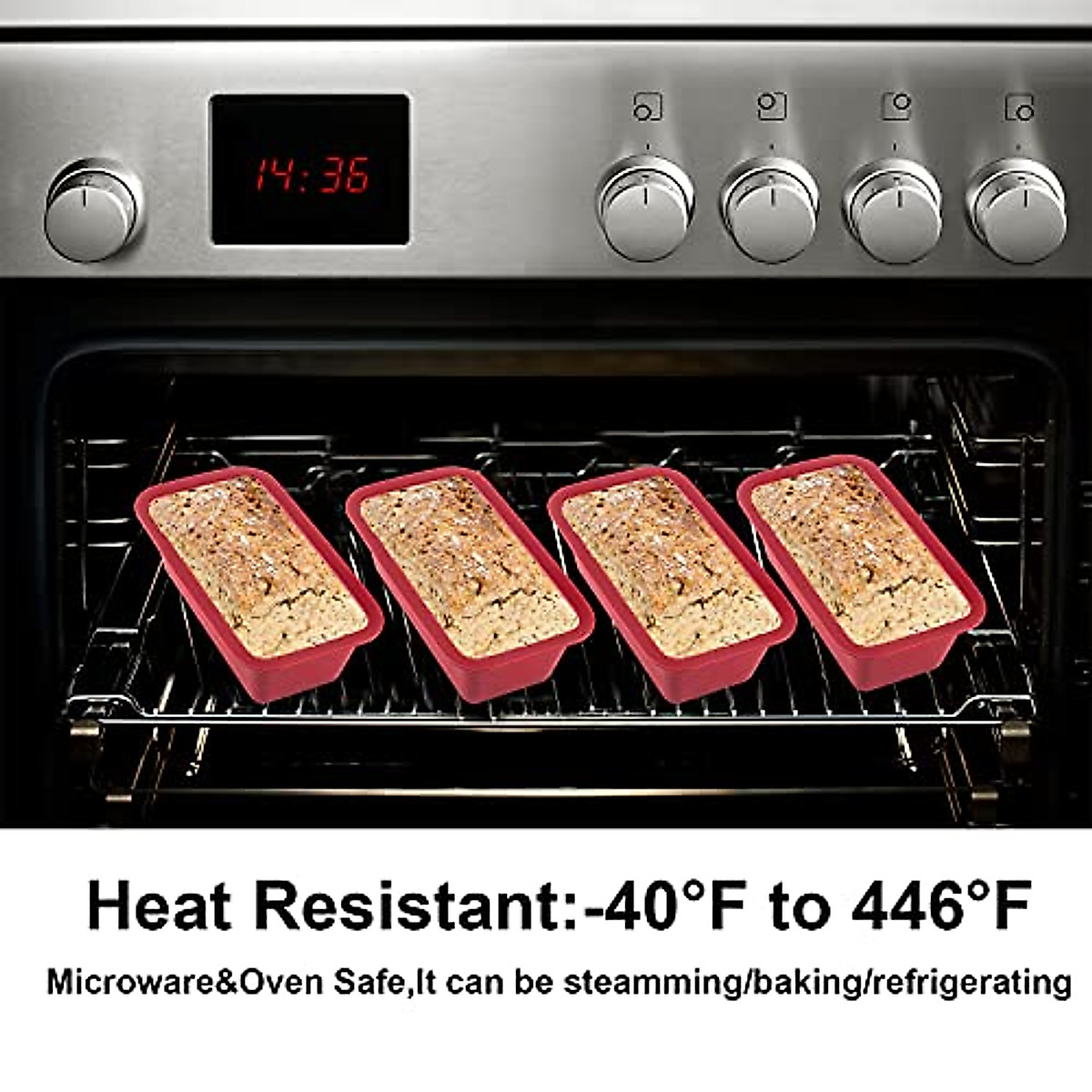 Silicone Mini Loaf Pan Set of 4, NonStick Easy Release Rectangle Silicone Mini Cake Pan for Baking Bread, Flexible BPA Free Silione Baking Mold and Bread Mold, Toast Pan, Brownie Loaf Pan, Cake Mold…