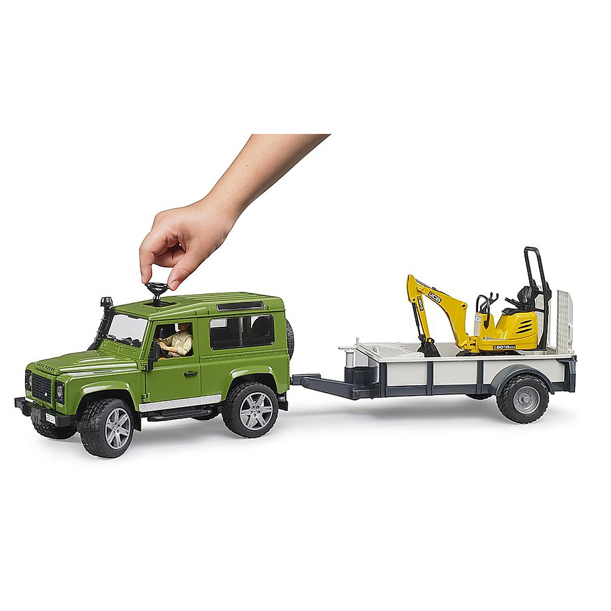 Bruder Land Rover Defender Rigid Drawbar Trailer Jcb Micro Excavator and Construction Worker for unisex-children