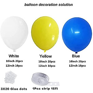 Blue White Yellow Balloon Garland Kit, 90 Pack Blue White Yellow Latex Balloons with 16FT Strip for Baby Shower Anniversary Birthday Wedding Graduation Office Party DIY Decoration