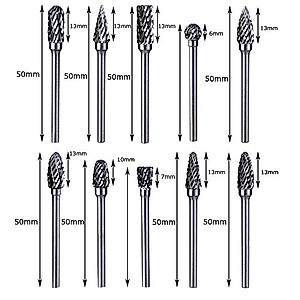 ASNOMY Double Cut Carbide Rotary Burr Set - 10 Pcs 1/8" Shank, 1/4" Head Length Tungsten Steel for Die Grinder Drill, Metal Carving,Polishing,Engraving,Drilling