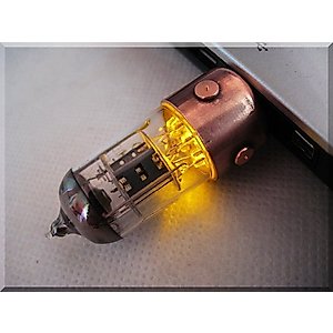 Handmade 64GB Orange Pentode Electron Vacuum Tube USB 3.1 Flash Drive with Wood Stand. Steampunk/Industrial Style