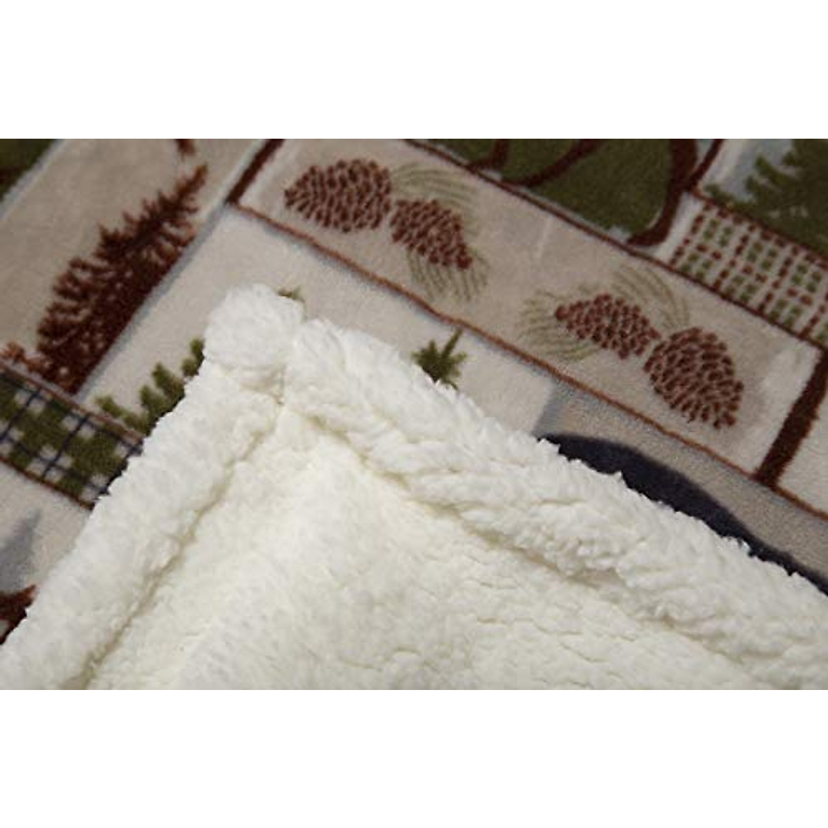 Carstens Vintage Lodge Rustic Cabin Sherpa Throw Blanket 54" x 68", White