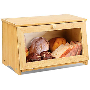 HOMEKOKO Wood Bread Box for Kitchen Counter, Single Layer Bamboo Large Capacity Food Storage Bin (NATURAL)