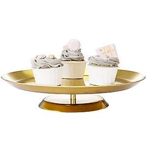 MyGift Modern Brass Plated Metal Lazy Susan Turntable, 12 Inch Rotating Tray, Pedestal Dessert Display Riser - Handcrafted in India