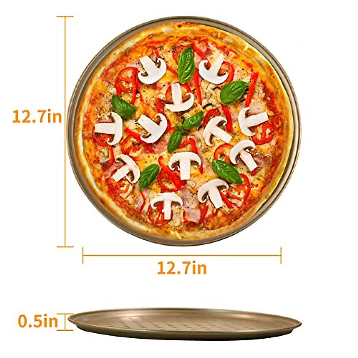 COOKWIN 2 Pack Pizza Pan,Pizza Pan for Oven,12.6 Inch Pizza Baking Pan,Non-Stick Golden Carbon Steel pizza pan with holes,Organosilicon Coated Crisper Pan,Dishwasher Safe
