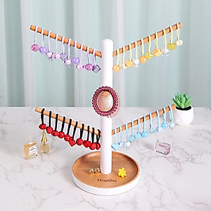 MUGFILWJ Headband Holder Organizer with 6 Branches Wooden Scrunchie Display Hanger with Bottom Bracket for Hair Hoop Hairband Gifts for Girls and Women (white with non-slip silicone strip)