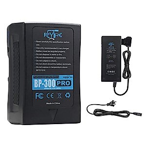 REYTRIC Upgrade 300Wh(20400mAh) V Mount/V-Lock Battery with Upgrade 5A Output D-tap Charger and D-Tap Cable