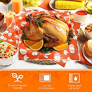150 Pieces Autumn Wax Paper Sheets Food Wrap Paper Grease Resistant Paper Liners Thanksgiving Theme Waterproof Wrapping Tissue Food Picnic Paper for Home Kitchen(Pumpkin)