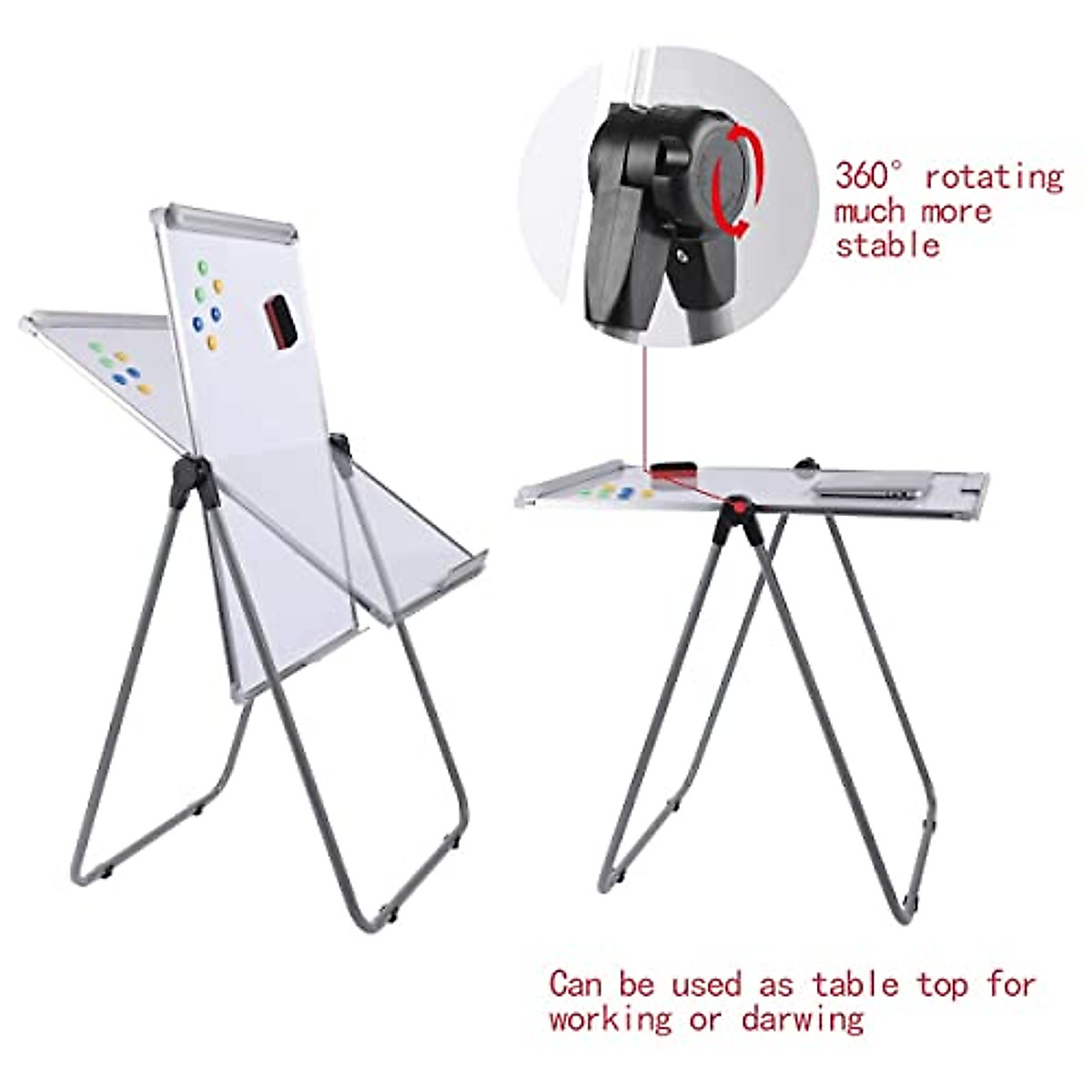 Dry Erase Board with Stand, Double Sided Magnetic Whiteboard, 24 x 36 Portable Height Adjustable White Board with Aluminium Frame