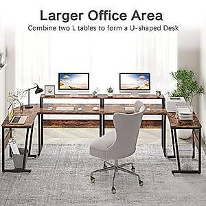 TREETALK Computer Desk, L-Shaped Corner Desk with Large Monitor Stand, Switchable PC Laptop Table, Gaming Writing Workstation for Home Office (Rustic Brown)