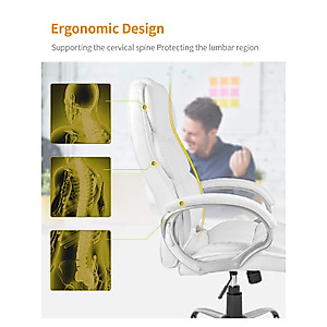 Office Chair Computer High Back Adjustable Ergonomic Desk Chair Executive PU Leather Swivel Task Chair with Armrests Lumbar Support (White)