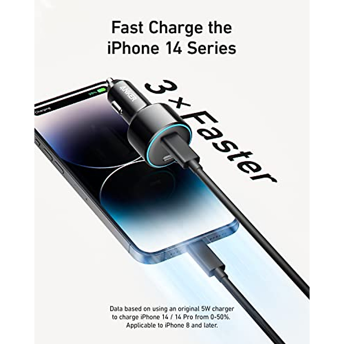 Anker USB C Car Charger, 50W 2-Port PIQ 3.0 Fast Charger Adapter, PowerDrive+ III Duo with Power Delivery for iPhone 14 13 12 11 Pro Max mini, Galaxy S20/S10/S9, Note 9, iPad Pro, Macbook Air and More