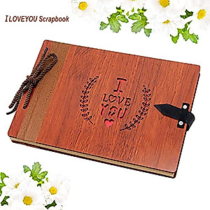 ZEEYUAN Wooden Photo Album Scrapbook DIY Photo Book Wedding Guest-Book 80 Pages Travel Memory Book Birthday Anniversary Valentine's Gift for Mother Father (I Love You)