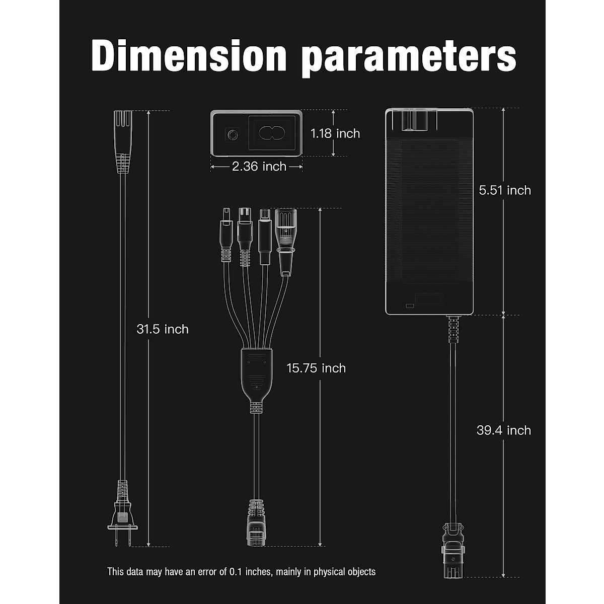 stio Universal Power Adapter Charger for Gotrax/Hiboy, 42V/36V 2A GX16 GX12 3Pins DC5.5-2.5/2.1 XLR 3Prong Connector Power Supply for 36V Lithium Battery UL Certified Charger