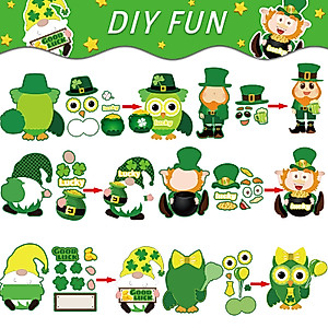 chiazllta 30 PCS St. Patricks Day Craft Kits for Kids DIY Leprechauns Shamrock Owl Gnome Sticker Craft Ornament St. Patricks Art Craft for Party Home Class School Game Activities