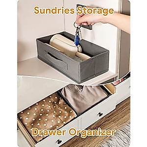 Teklar Dresser Drawer Organizers for Clothing [10 Pack] Foldable Fabric Shallow Clothes Drawer Dividers with 3.2" Height for Baby Clothes, Underwear, Sock, Bra (6 Medium + 4 Large, Grey)