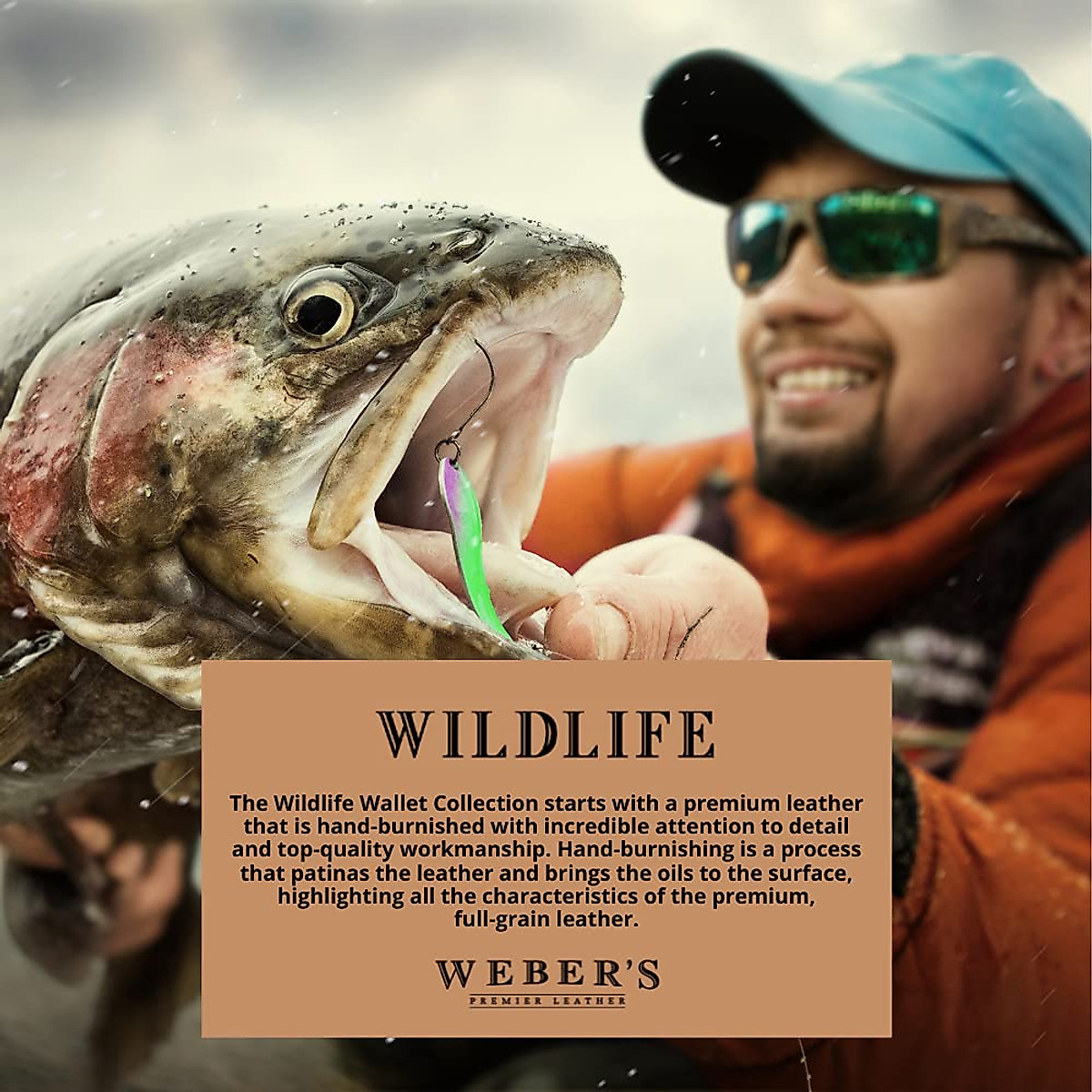 WEBER'S PREMIER LEATHER - Wildlife Series – Men’s Bifold Wallet - Full Grain Billfold Brown Leather Wallet