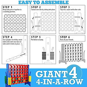 Giantville Giant 4 in a Row Connect Game + Storage Carry Bag - 4" Wide X 3.5" Tall - Oversized Jumbo Sized Entertainment for Outdoor/Indoor Play for Kids & Adults - Durable Waterproof - 2024 Version