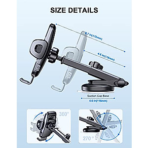 Dawinga Car Phone Holder Mount, [Military-Grade Suction] Phone Mount for Car Dashboard/Windshield/Vent，4-in-1 Universal Hands-Free Phone Holder for Car Compatible with iPhone 14 13 12 11 Pro Max, etc