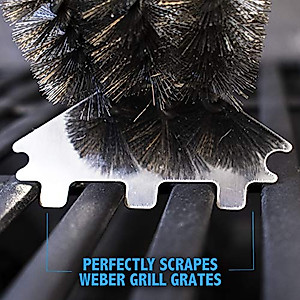 Kona Speed/Scraper Grill Brush and Scraper - Compatible with Weber and Other Brands Flat & Round Grill Grates - BBQ Cleaner for Gas Grills, Stainless Steel Cast Iron Grates - New Flex Grip Handle