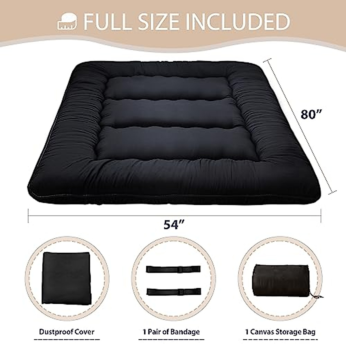 MAXYOYO Japanese Floor Mattress Futon Mattress Full Size, Shikibuton Tatami Mat Floor Bed, Roll Up Foldable Mattress Topper, for Guest Camping RV