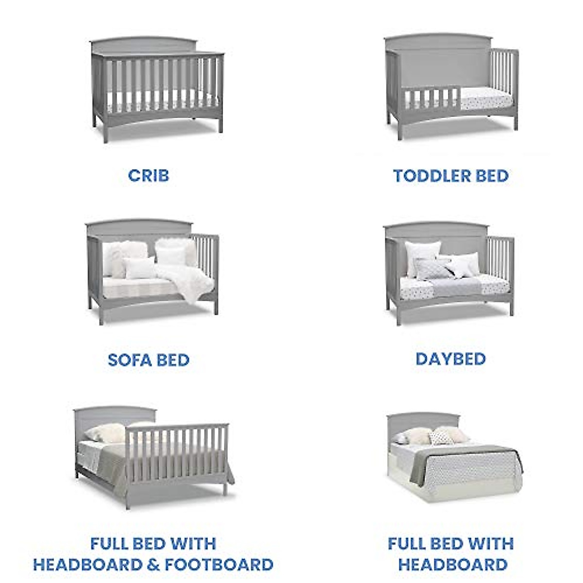 Delta Children Archer Solid Panel 4-in-1 Convertible Baby Crib - Greenguard Gold Certified, Grey
