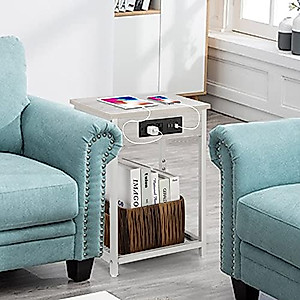 melos Nightstands with Charging Station, 2 Tier Bedside Table with USB Ports and Outlets, Narrow End Table with Storage Shelf, Side Tables for Bedroom, Living Room, Light Maple White