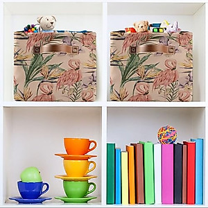 Tropical Flowers Jungle Flamingos Storage Basket Bins Decorative Toy Organizer Bins Laundry Hamper Baskets with Handles for Bedroom Office Clothes Pet Nursery Living Room,1 pcs