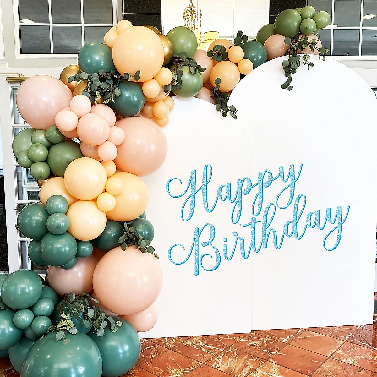 Dusty Sage Green Blue Balloons, 50Pcs Green Blue Gold Balloon, Pastel Olive Green Slate Blue Beige Metallic Gold Balloon for Women Men Boho Birthday Wedding Baby Bridal Shower Party Decorations