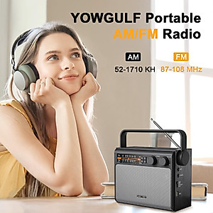 YOWGULF Portable AM FM Radio, Bluetooth Radio with Best Reception,Transistor Radio Plug in Wall or Battery Powered, Radio with Headphone Jack, USB, Aux in, Big Speaker, for Home Outdoor Gift
