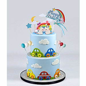 MOVINPE 21pcs Unicorn Cake Topper Kit Cloud Rainbow Balloon Happy Birthday Banner Cake Decoration For Boy Girl Kid Birthday