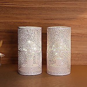 JHY DESIGN Set of 2 White Table Metal lamp Battery Powered Cordless Accent Light with Edison Style Bulb Battery Operated Great for Weddings Parties Patio Events for Indoors Outdoors