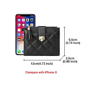 FOXER Women Leather Wallet Small Bifold Wallet Quilted Wallet Card Holder (Black2)