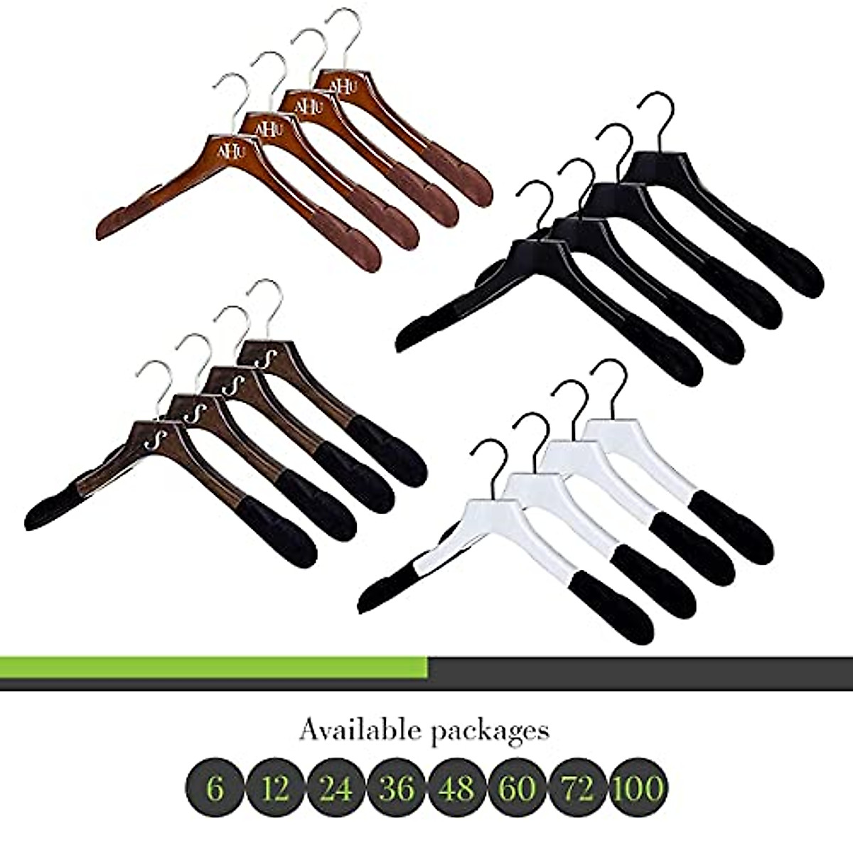 Premiere Luxe Wooden Hangers, Heavy Duty Non Slip Coat Hangers, Heavy Coat Hangers, Wide Shoulder Hangers Suit and Pants, (High Gloss Mahogany with Brown Velvet, 12pk)
