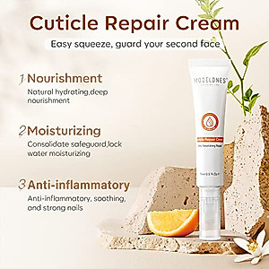 modelones Cuticle Cream, Ultra-Hydrating Cuticle Oil Nail Care Organic Jojoba Oil Vitamin E Serum, Deep Moisturizing Cuticle Repair Treatment Non-greasy, Soothe, Repair Dry Cracked Cuticles, 15ML