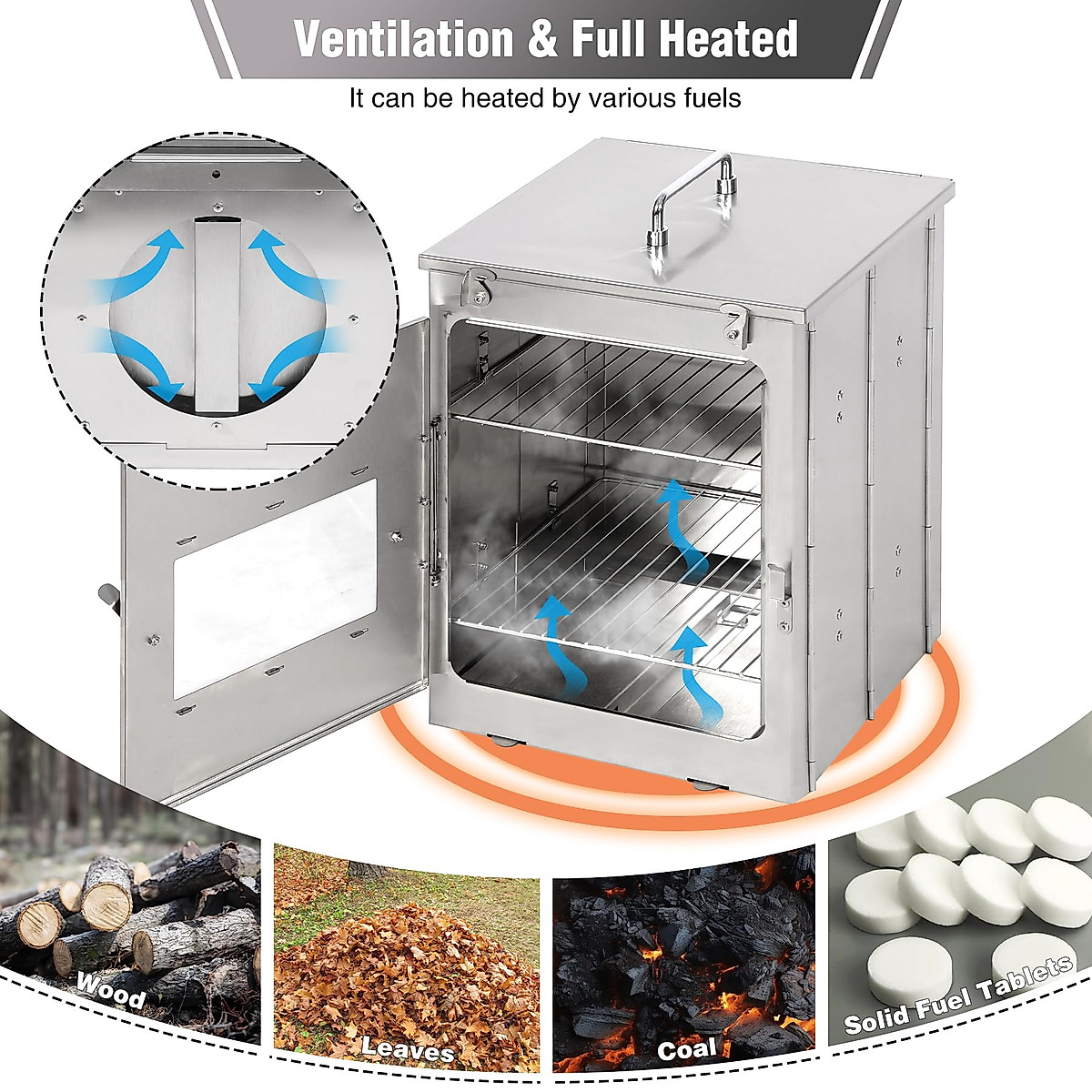 REDCAMP 16" H Foldable Camping Oven with Storage Handbag,Stainless Steel Portable Camping Stove for Baking Cinnamon Rolls, Breads and Muffins with Wood Burning Fire,Propane Stoves,Campers,Baking BBQ