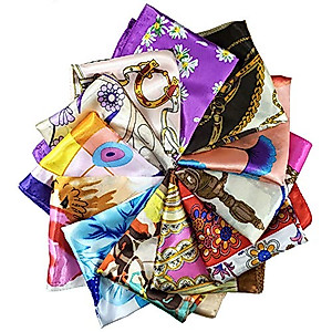 LilMents 12 Mixed Designs Small Square Satin Womens Neck Head Scarf Scarves Bundle Lot Set (Set I)