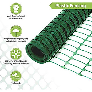 Safety Fence + 25 Steel Plant Stakes, Extra Strength Mesh Snow Fencing, Temporary Green Plastic Garden Netting 4x100 Feet Fence & 25, 4 Foot Stakes, Above Ground Barrier for Construction Dogs Plants