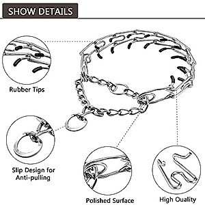 Dog Prong Collar,Choke Collar for Dogs Pinch Training Collar,Detachable Adjustable Choke Collar with Comfort Rubber Tips, Metal Adjustable Large Middle Dog Pet Pinch Collar