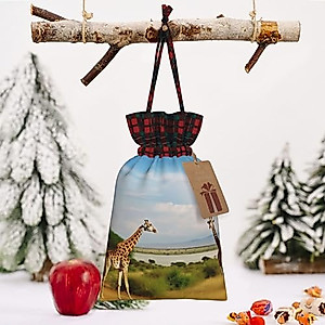 Christmas Gift Bags with Drawstring Burlap Gift Bags African Landscape Christmas Linen Bags for Xmas Party Candy Bags with Cards Xmas Reusable Wrapping Bags Christmas Linen Treat Bags for Holiday