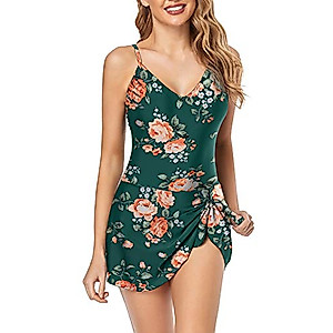 Husmeu Womens Modest One Piece Swimsuits Swimdress Slimming Swim Dress Bathing Suit for Women Tummy Control Swimwear Swimdress Floral Printed XL