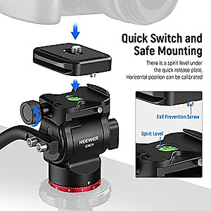 NEEWER Tripod Fluid Head Pan Tilt Head with Arca Type Quick Release Plate and Handle, Metal Panorama Head with Scaled Base (⌀37mm) for Compact Video Camera DSLR Camera, Load up to 6.6lb, GM24 (Red)