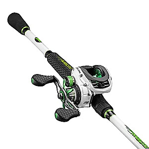 Lew's Mach 1 SLP Baitcast Reel and Fishing Rod Combo, 7-Foot 2-Inch 1-Piece Graphite Rod Blank with Split Grip EVA Handle, One-Piece Graphite Frame, Right-Hand Retrieve, Silver/Green