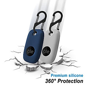 Geiomoo Silicone Case for Tile Pro 2022 Tracker, Soft Flexible Scratch Resistant Cover with Carabiner (2 Pack Navy Blue+Oatmeal)