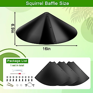 PP Squirrel Proof Baffle, Pole Mount Squirrel Guard Stopper for Outdoors Bird Feeder Pole - (Black, 16inch,1 Pack)