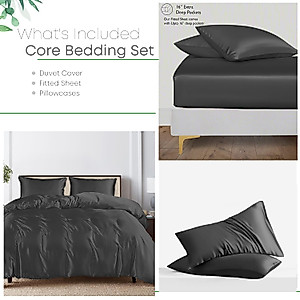 Linenwalas Tencel Lyocell Duvet Cover Set with Deep Pocket Fitted Sheet, Viscose Made from Eucalyptus Soft, Lightweight and Breathable Complete Bedding Set (Charcoal Grey, Full)
