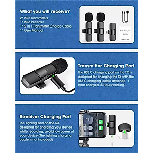 NICHOM Wireless Lavalier Microphone for iPhone/iPad Mini Clip-on Microphone Wireless for iPhone Video Recording Denoise Omni Lav Lapel Mic for Interview/Youtube/Vlog/Live Stream/Tiktok/Content Creator