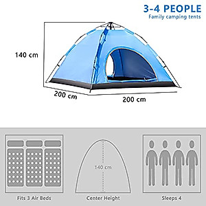 Qisan Family Camping Tent 3-4 Person Automatic Hydraulic Canopy Tent Easy to Set up and Package Windproof Backpacking Tent for Camping, Hiking, Outdoor Festivals, Car Trip Blue Color