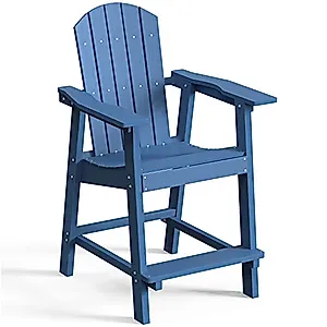 DWVO 25" Tall Adirondack Chair, Poly Bar Height Balcony Chairs, Weather Resistant Outdoor Barstool Lifeguard Chair for Deck Pool Patio and Porch, Navy Blue